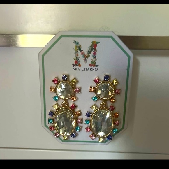 Jewelry | Mia Charro Gold Toned Multicolored Statement Earrings | Poshmark